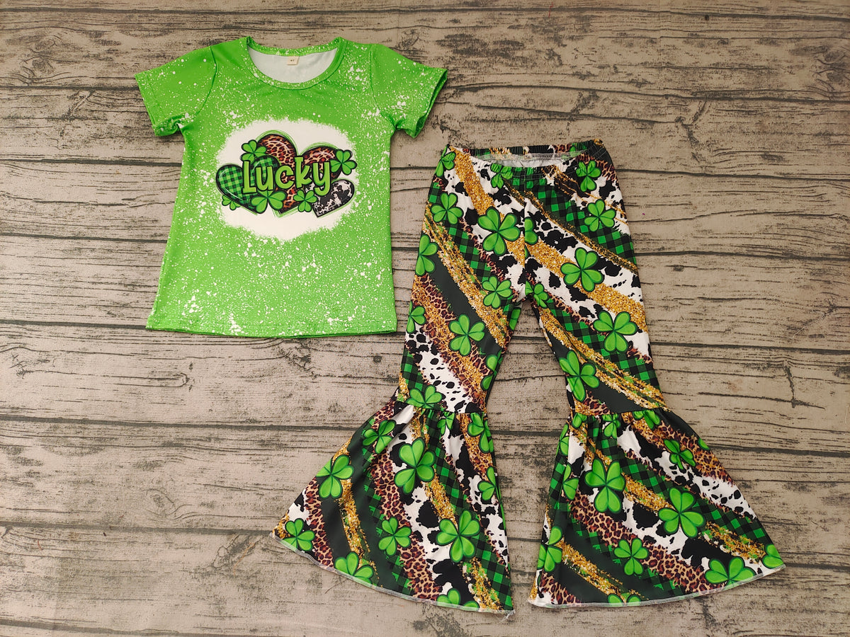 Lucky St. Patrick Day Green Short Sleeves Girl's Set – Amy yu garments wholesale