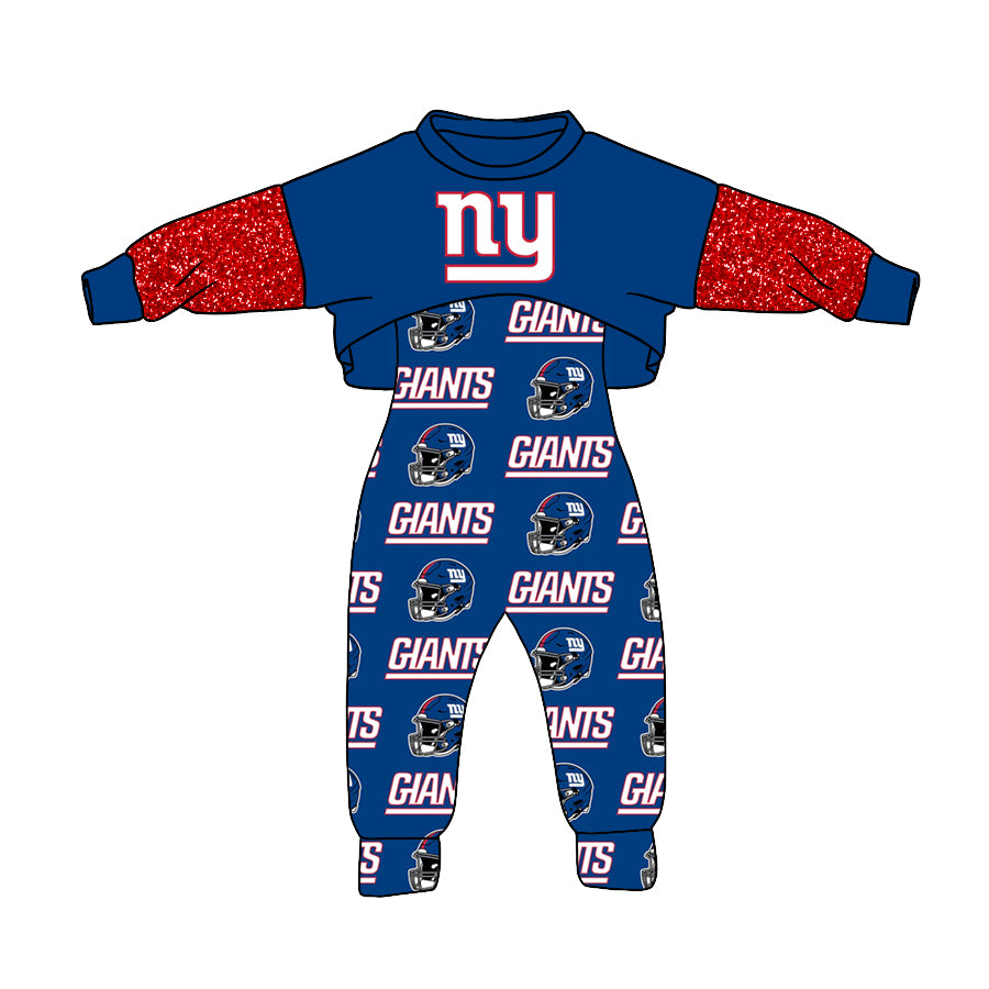 MOQ 3 PCS Custom style #4 GIANTS ny Football Team Jumpsuit 2 pcs Girl ...