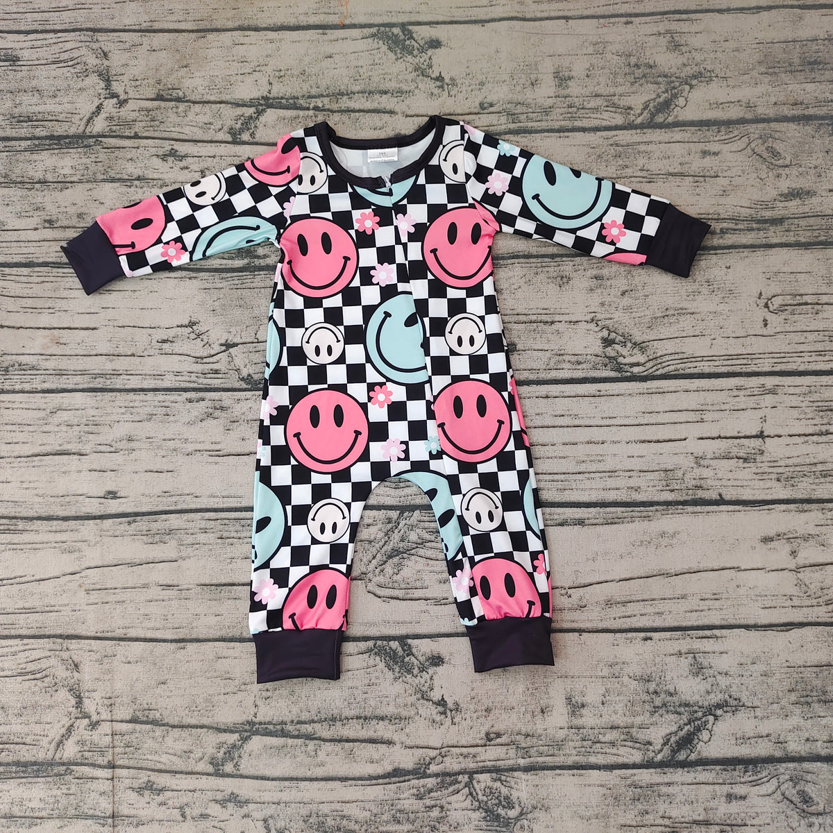 LR0304 Smiley face Plaid Baby Zip Sleeper – Amy yu garments wholesale