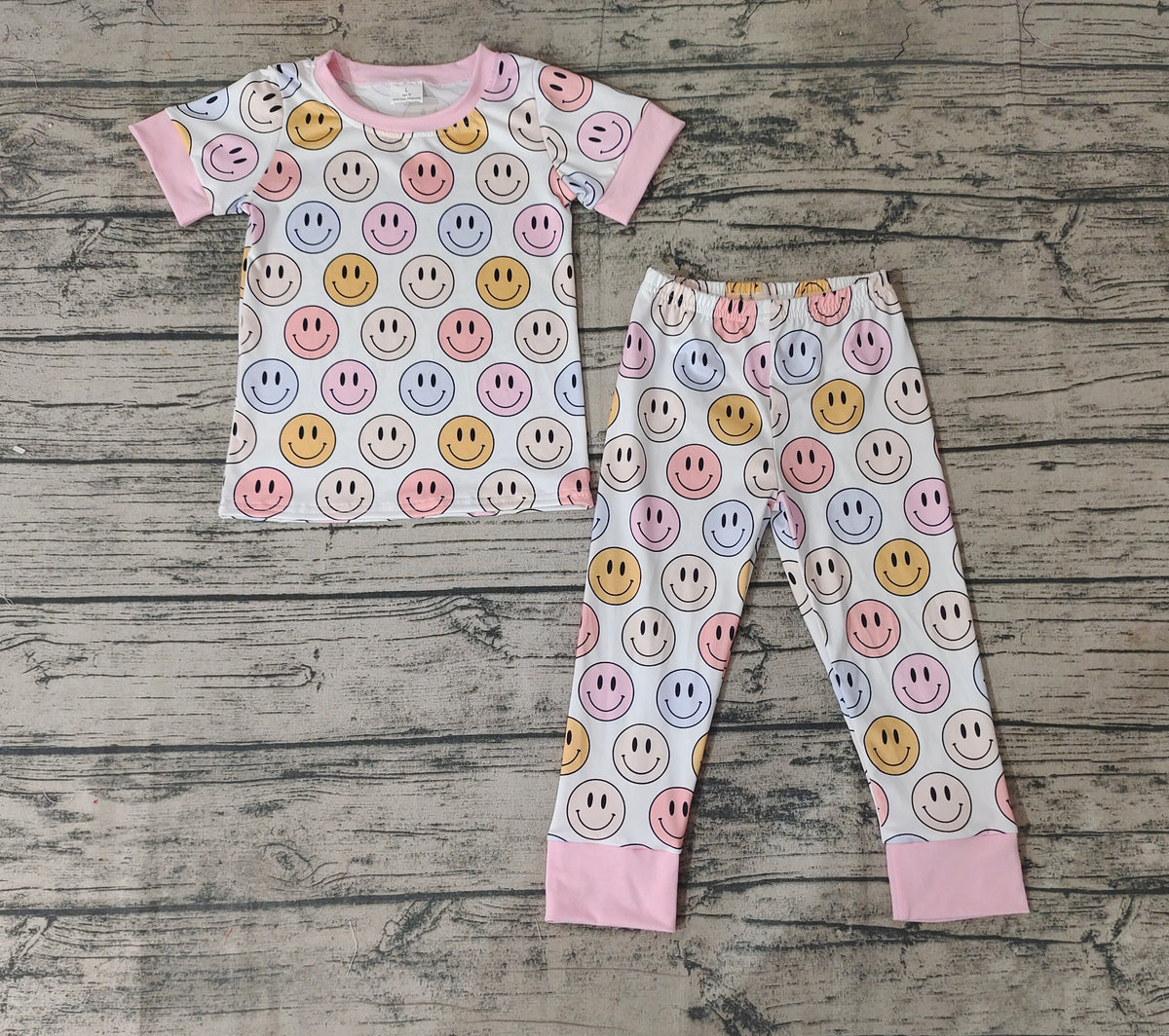 GSPO1078 Smiley face Pink Girl Pajamas Set – Amy yu garments wholesale