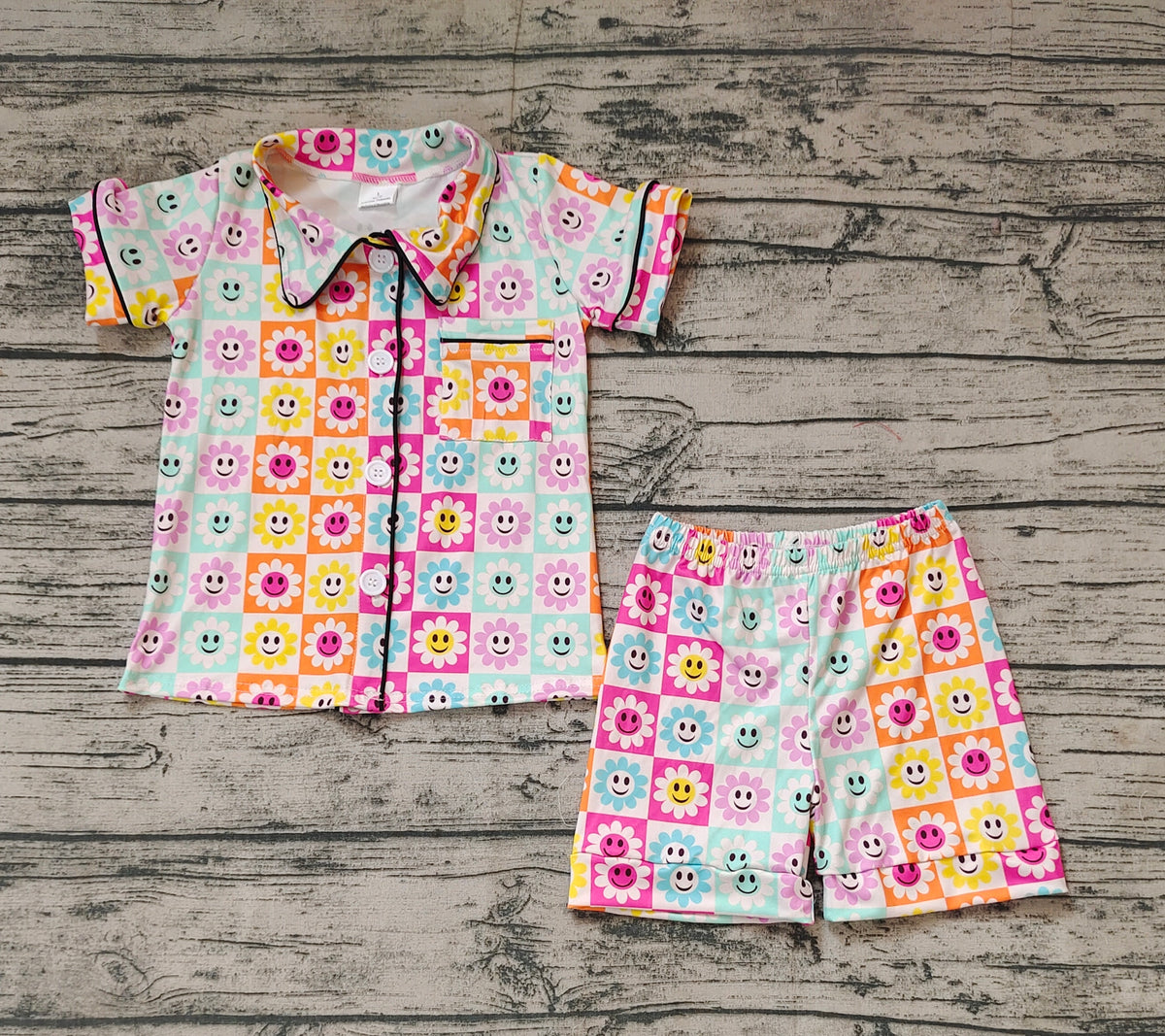 GSSO0381 Smiley face Flower Girl's Shorts Set Pajamas – Amy yu garments ...