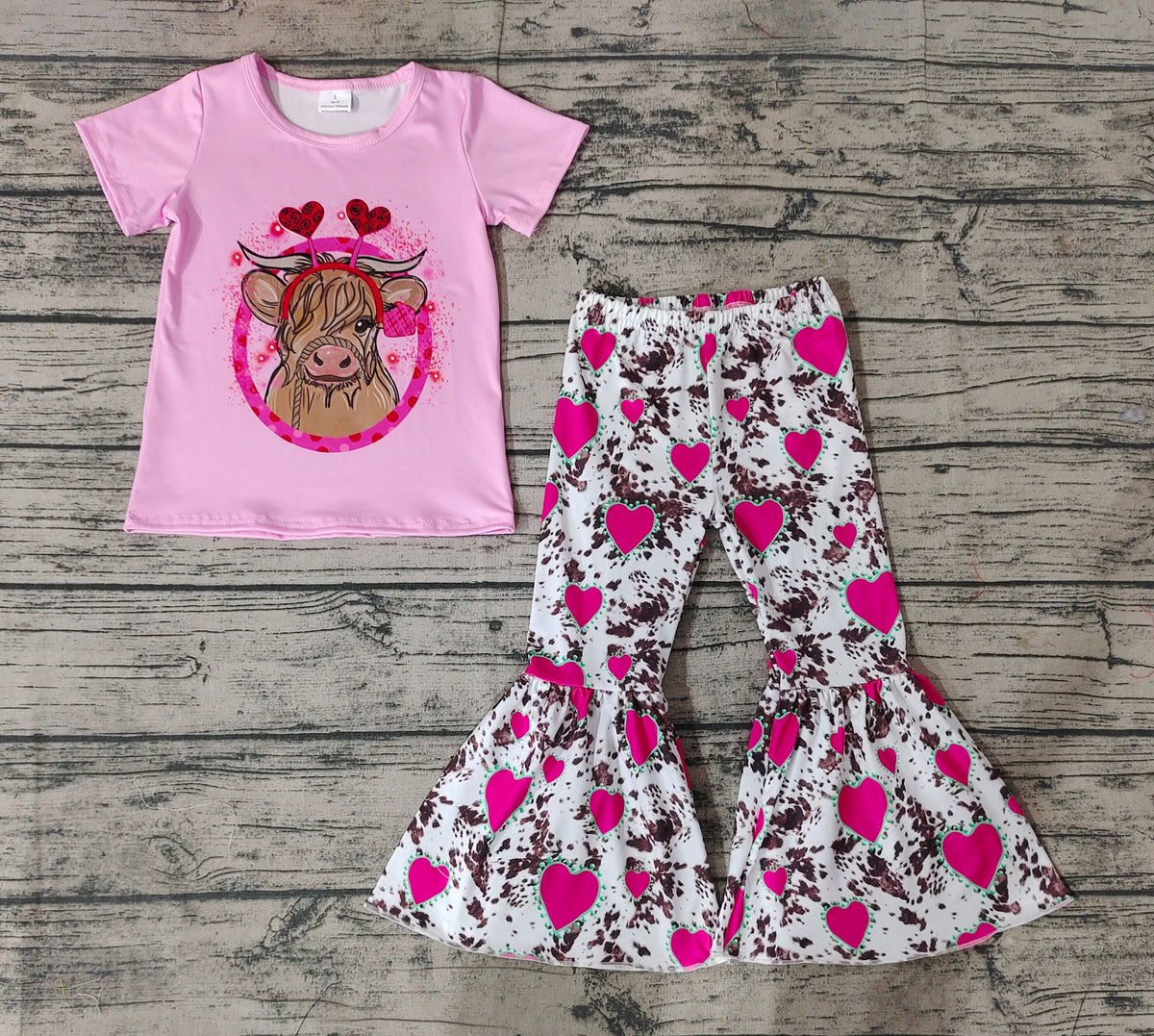GSPO0416 Valentine's Day Heifer Love Cow Pink Girl's Set – Amy yu ...