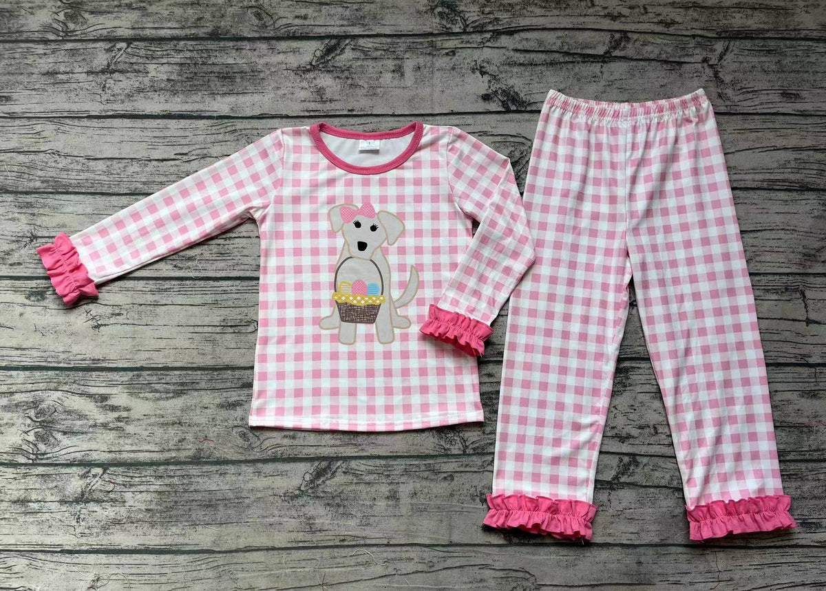 GLP1036 Easter Bunny Egg Dog Pink Plaid Girl Pajamas Set – Amy yu ...