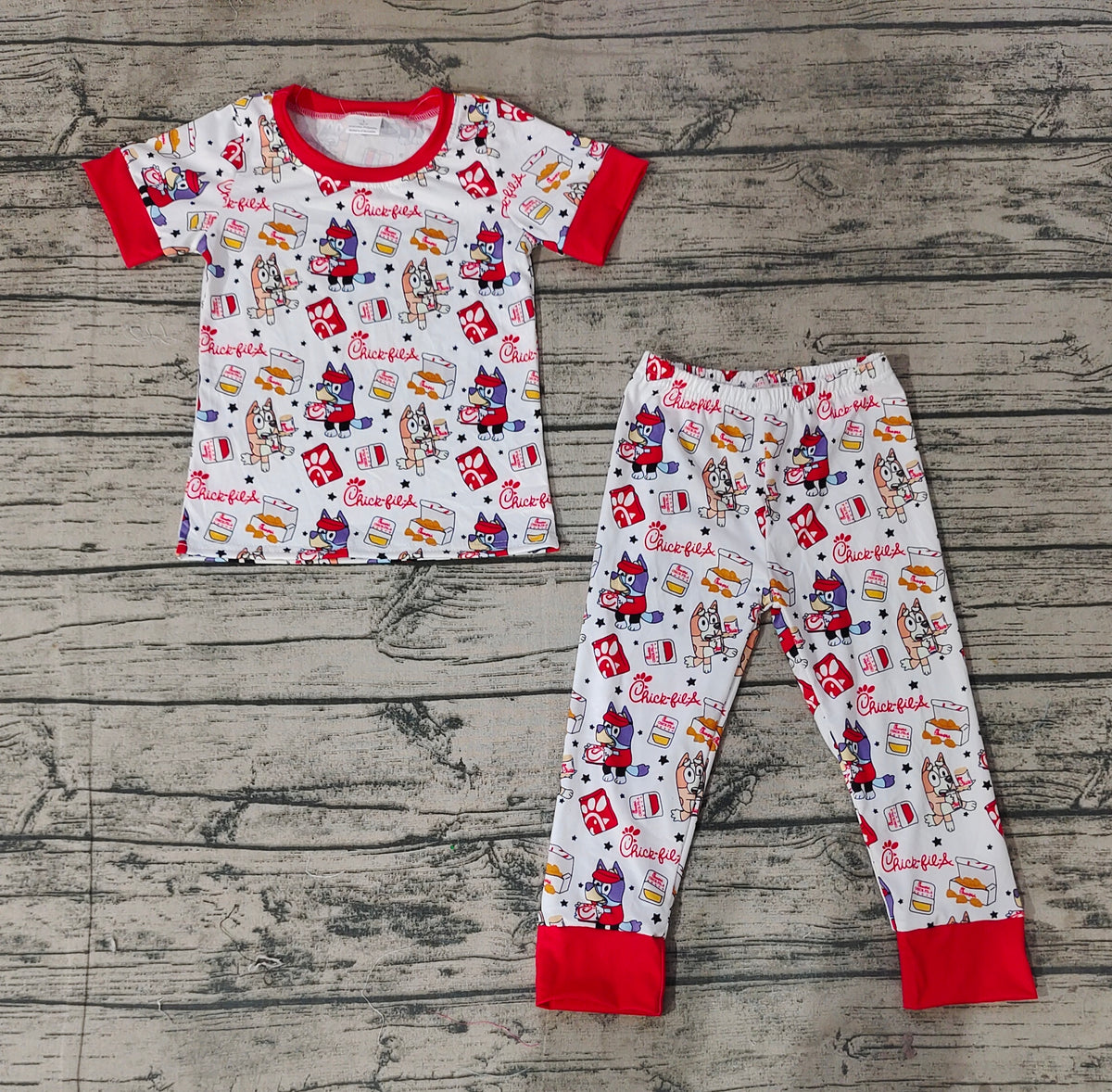 BSPO0347 Cartoon Blue Dog Chick Red Girls Pajamas Set – Amy yu garments ...
