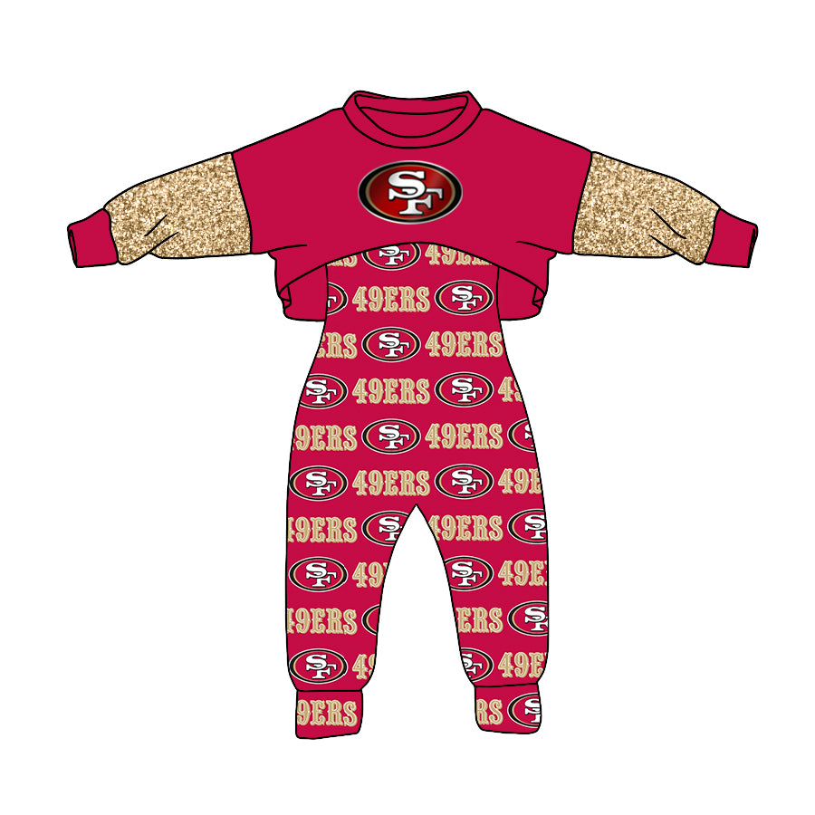MOQ 8 pcs Custom style #1 SF 49ERS Football Team Jumpsuit 2 pcs Girl's ...
