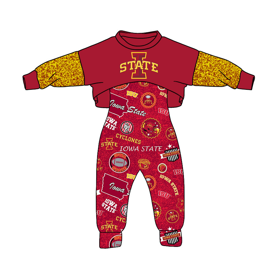 MOQ 8 pcs Custom style #21 IOWA STATE Football Team Jumpsuit 2 pcs Gir ...
