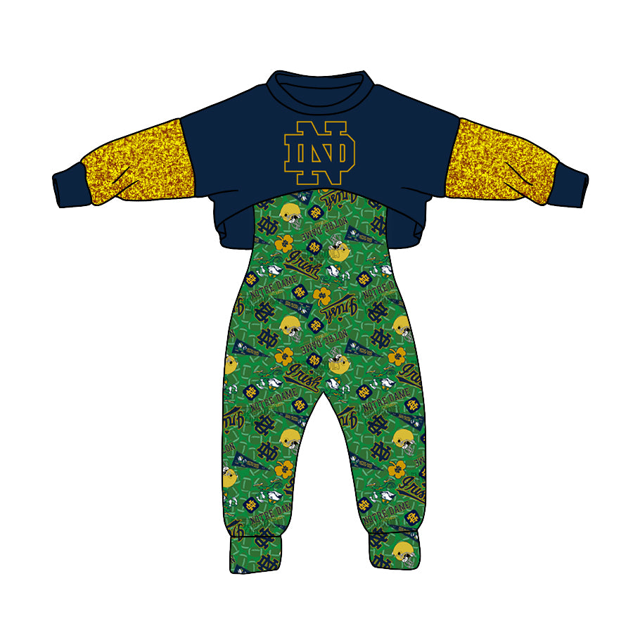 MOQ 8 PCS Custom style #22 NOTRE DAME Football Team Jumpsuit 2 pcs Gir ...