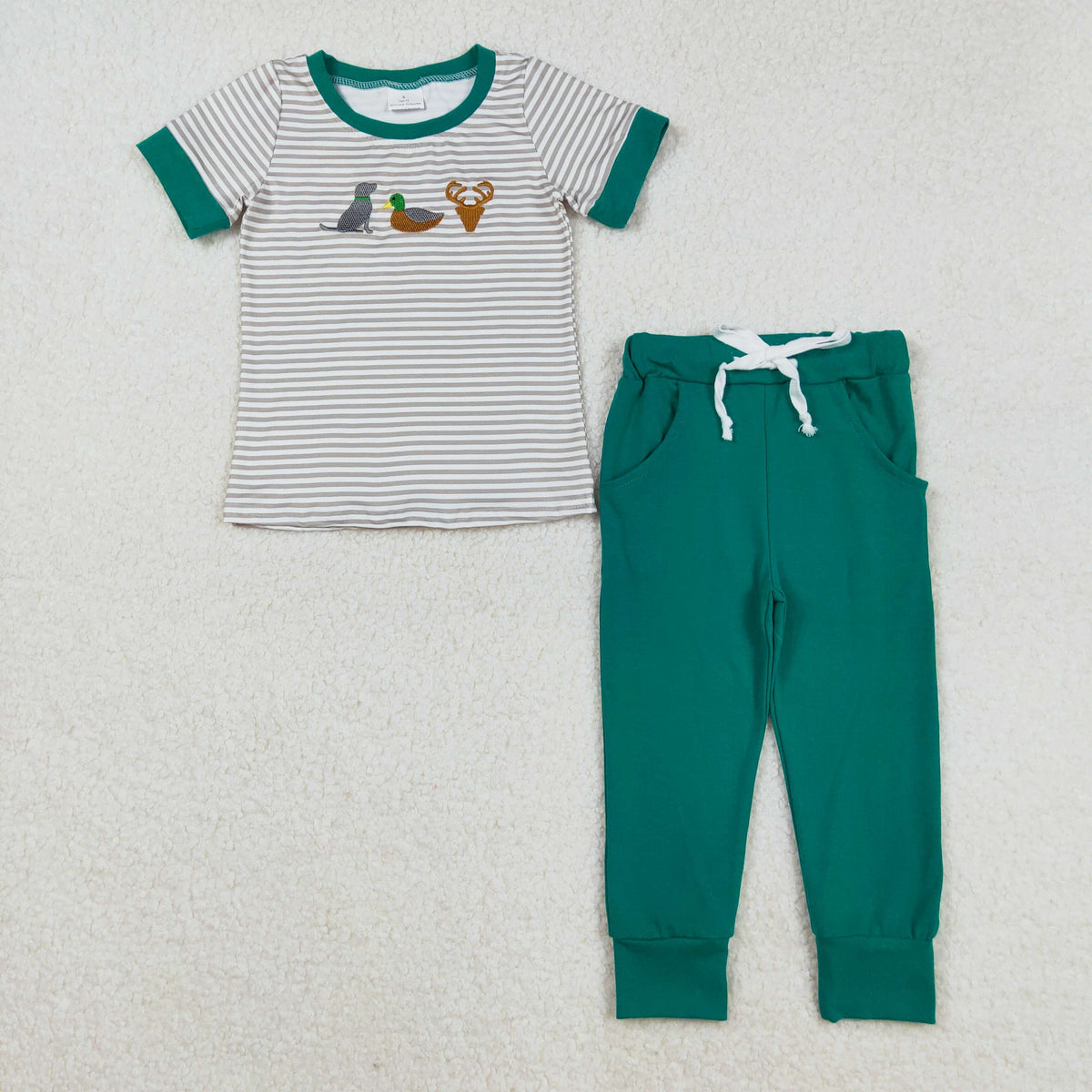 BSPO0154 Embroidery Hunting Mallard Green Boy's Set – Amy yu garments ...