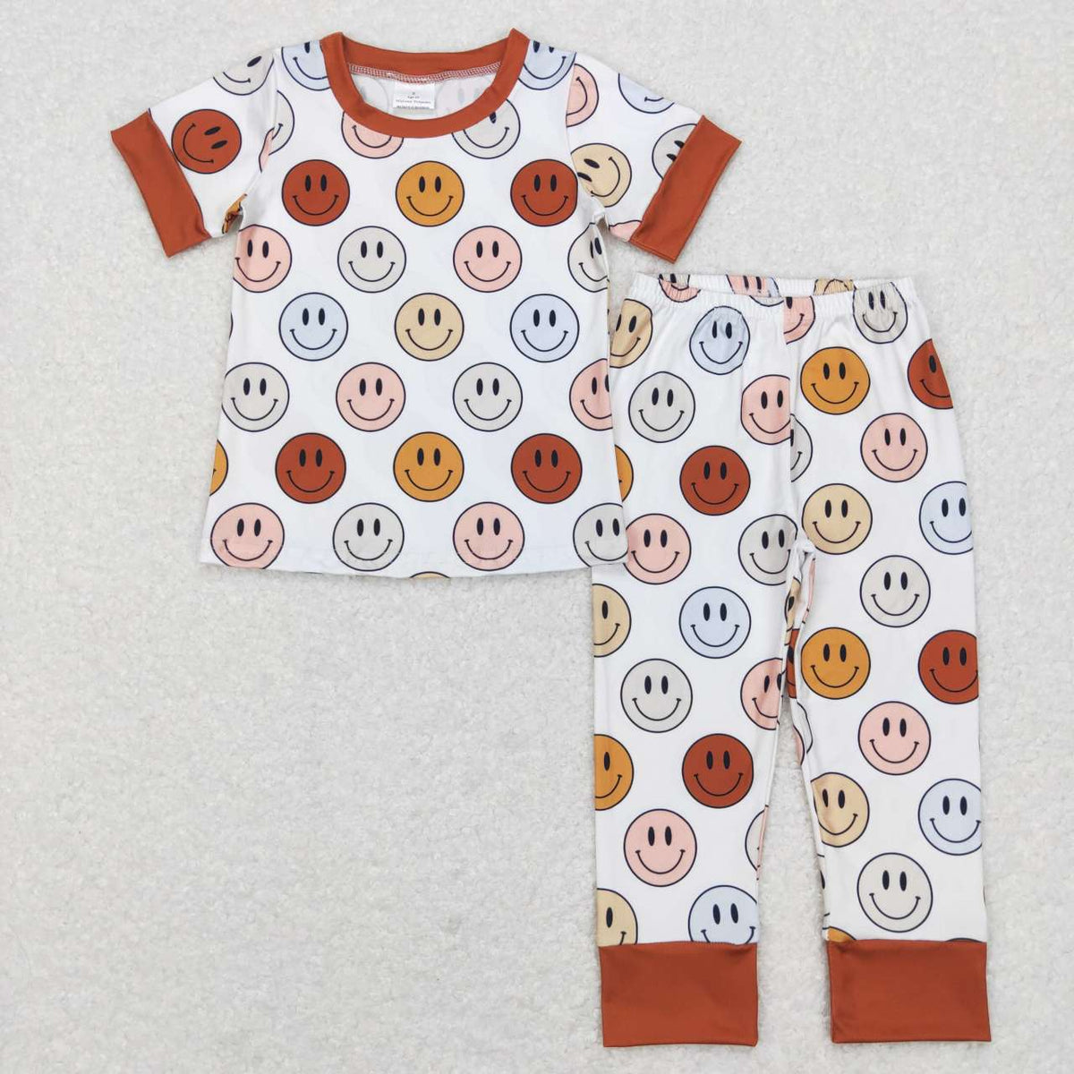 BSPO0225 Smiley face Brown Boy Pajamas Set – Amy yu garments wholesale