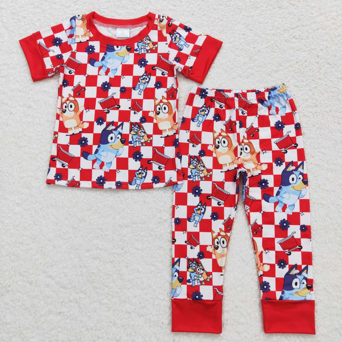 BSPO0355 Cartoon Blue Dog Red Plaid Boys Pajamas Set – Amy yu garments ...