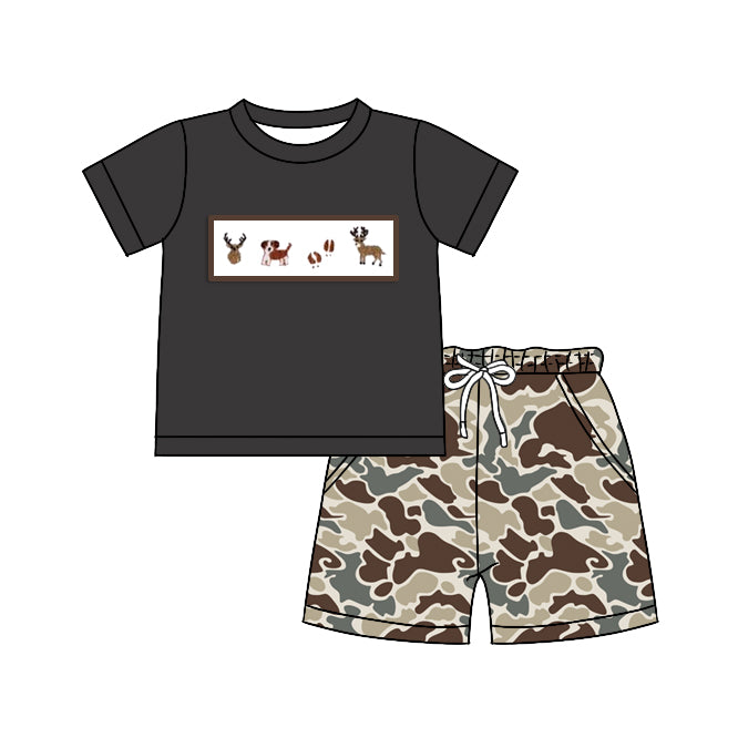 BSSO0969 Embroidery Hunting Elk Camo Boys Shorts Set – Amy yu garments ...