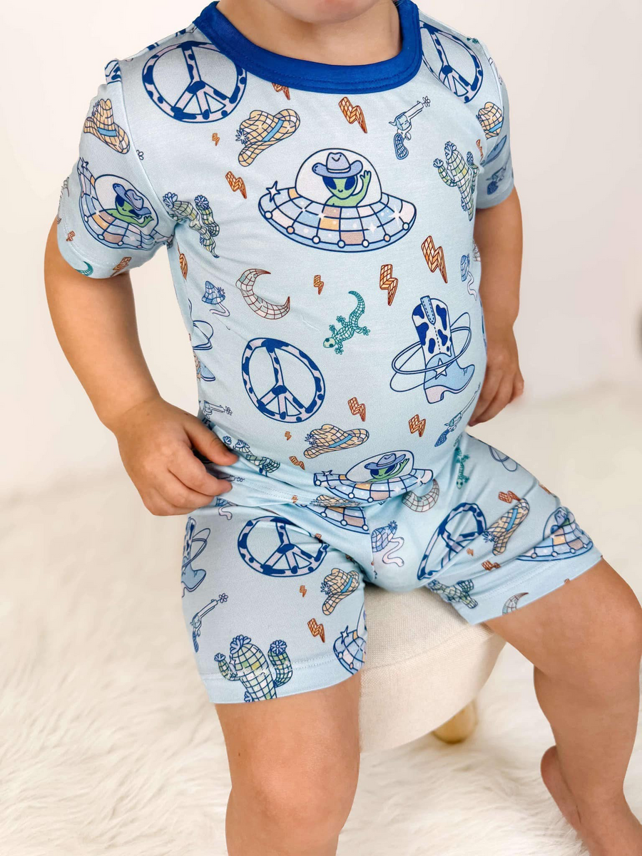 Preorder 03.09 BSSO1357 Cowboy Boots Hat Blue Boys Shorts Pajamas Set ...
