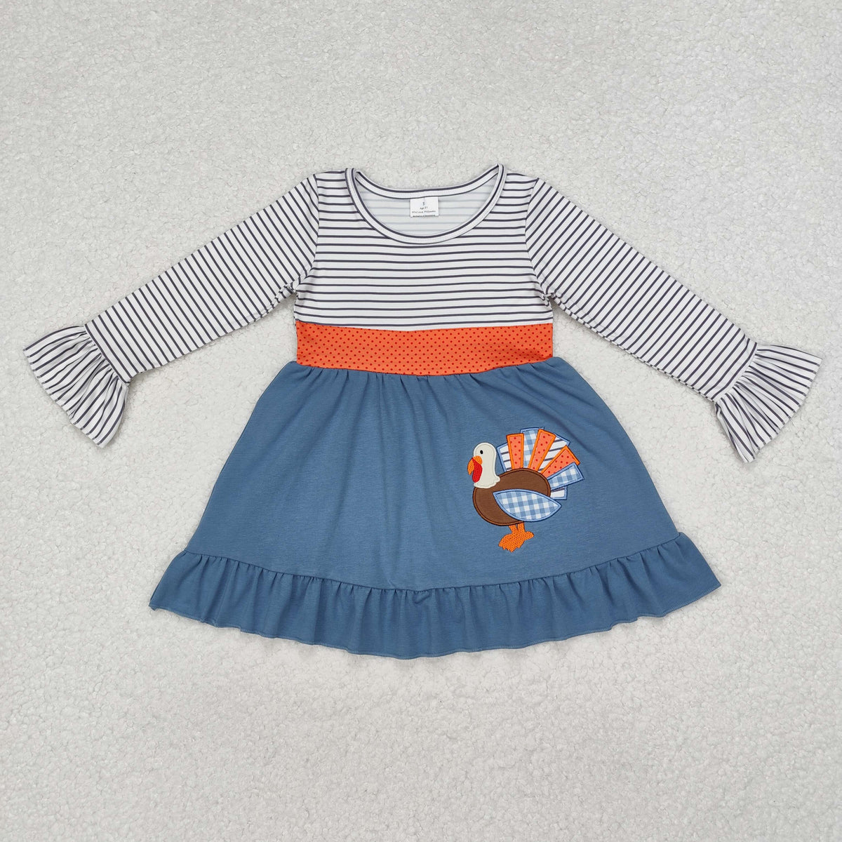 GLD0731 Embroidery Thanksgiving Turkey Blue Girls Dress – Amy yu ...
