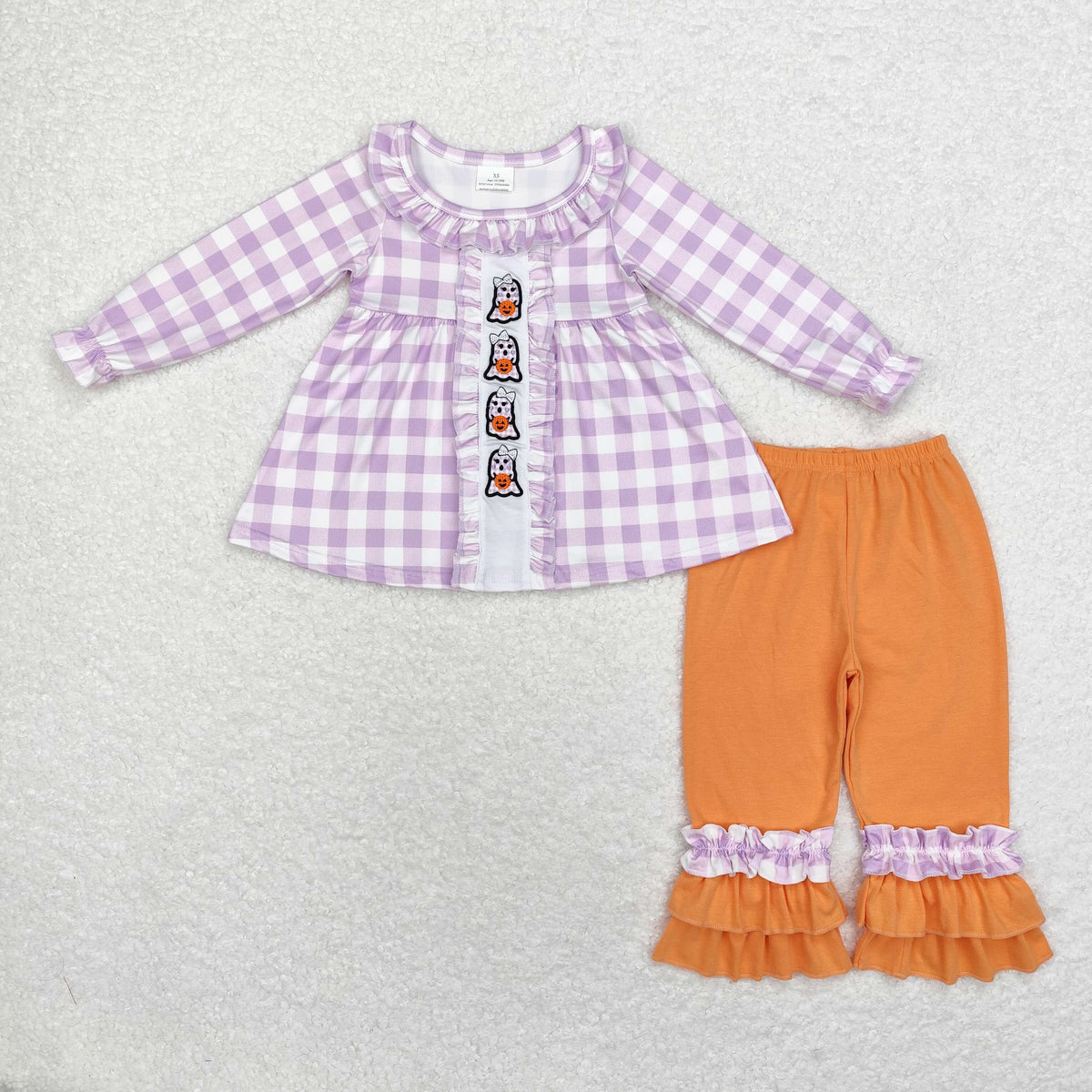 GLP1434 Embroidery Halloween Ghost Purple Plaid Girls Set – Amy yu ...