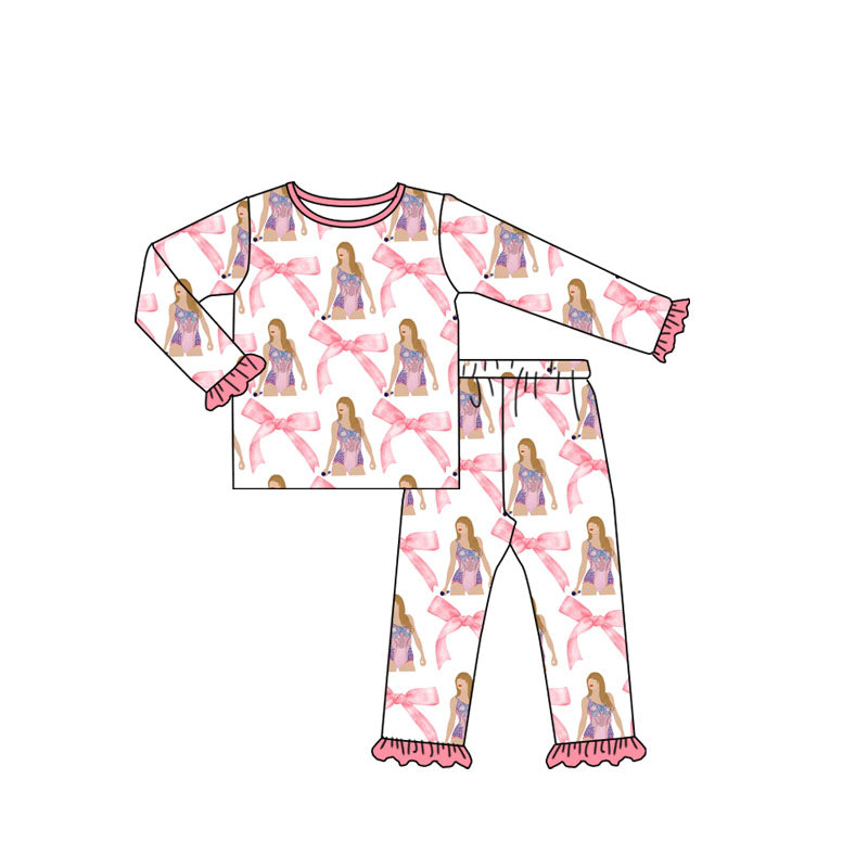 GLP1606 Bamboo Singer Star Tie Bow Pink Girls Pajamas Set – Amy yu ...