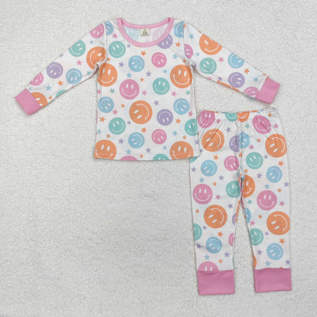 GLP1694 Bamboo Smiley Face Pink Girls Pajamas Set – Amy yu garments ...