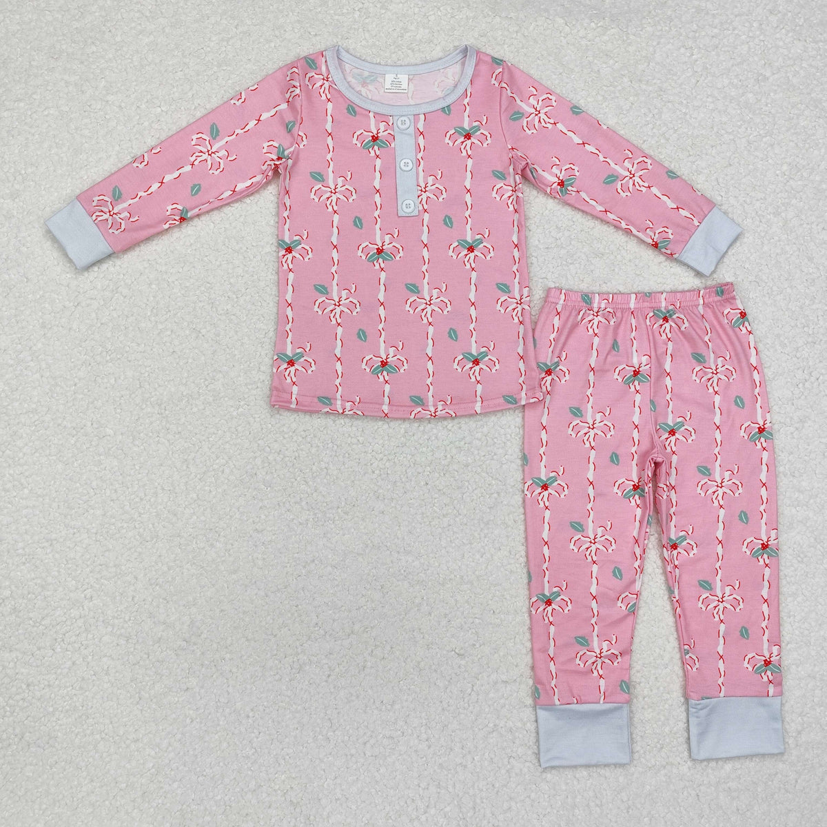 GLP1925 Bamboo Christmas Bows Pink Girls Pajamas Set – Amy yu garments ...