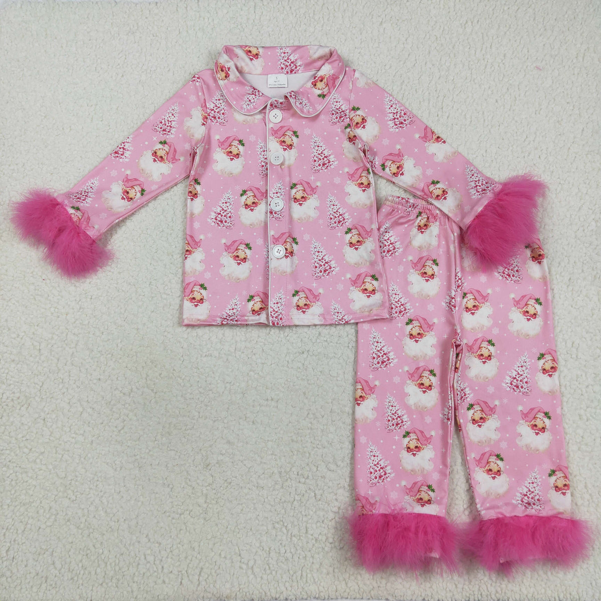 GLP2424 Christmas Santa Pink Feather Girls Pajamas Set – Amy yu ...