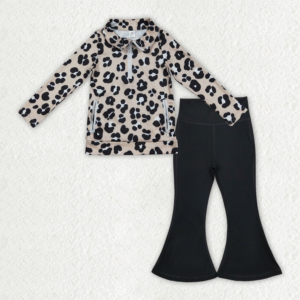 GLP2900 Leopard Black Pullover Yoga Girls Flared Set – Amy yu garments ...