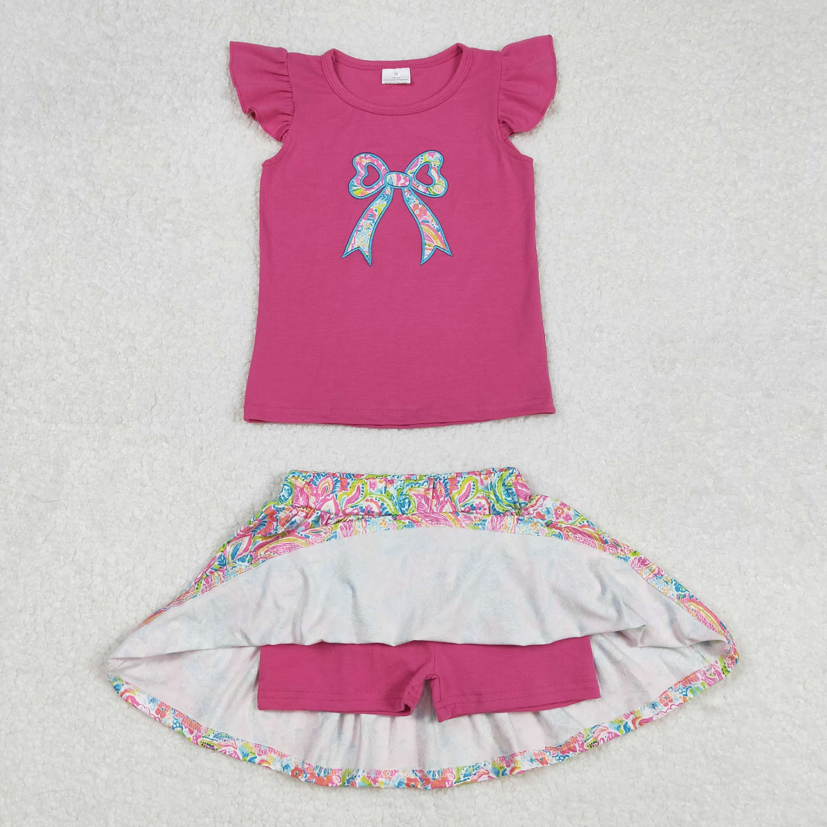 GSD1688 Embroidery Flower Bows Pink Girls Skorts Set – Amy yu garments ...