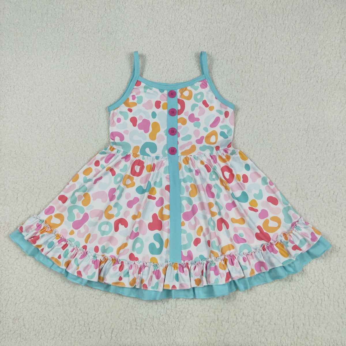 GSD2452 Colorful Leopard Sky Blue Girl's Dress – Amy yu garments wholesale