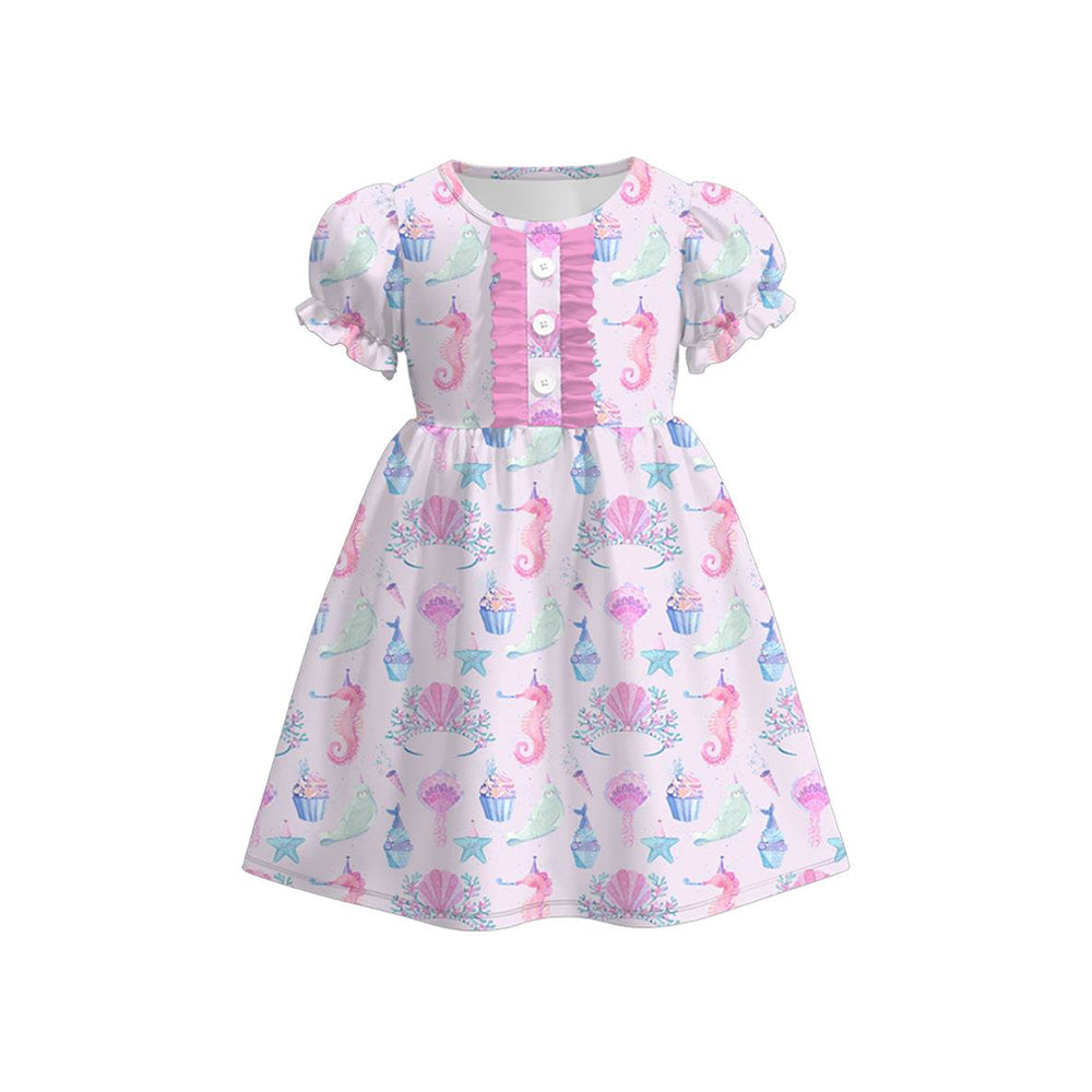 Preorder 12.26 MOQ 5 pcs GSD3271 Ocean Animals Shell Pink Girl's Dress ...