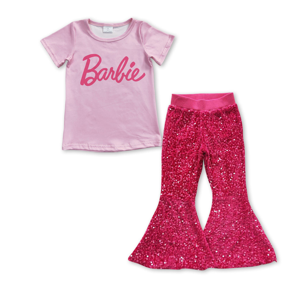 GSPO0950 Barbie Pink Sequin Girl's Set – Amy yu garments wholesale