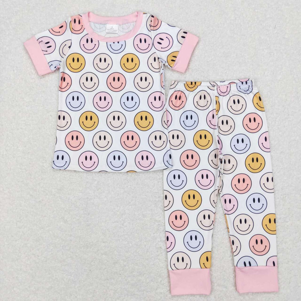 GSPO1078 Smiley face Pink Girl Pajamas Set – Amy yu garments wholesale
