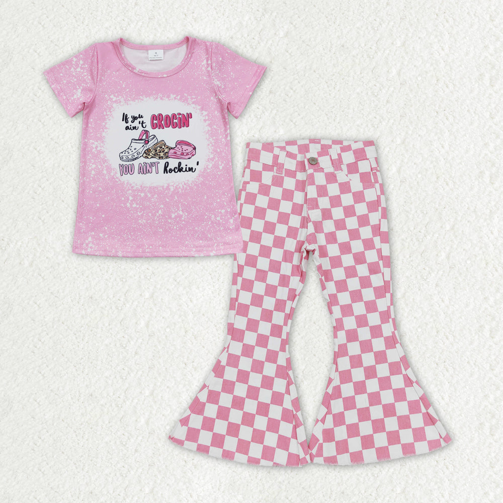GSPO1408 Crocin Pink Plaid Denim Jeans 2 Pcs Girl's Set – Amy yu ...