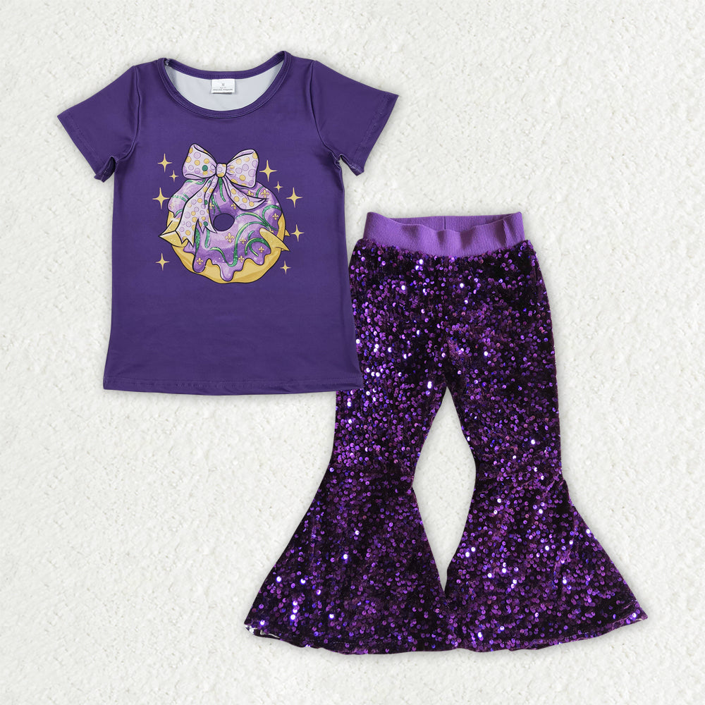 GSPO2158 Mardi Gras Donut Purple Sequin Girl's Set – Amy yu garments ...