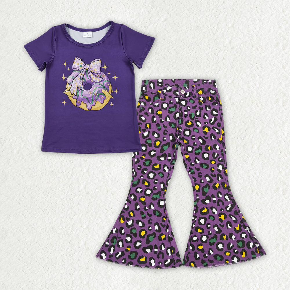 GSPO2186 Mardi Gras Donut Leopard Jeans Girl's Set – Amy yu garments ...