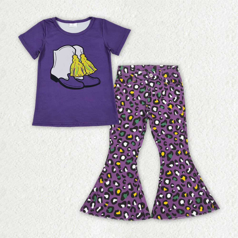 GSPO2188 Mardi Gras Boots Leopard Jeans Girl's Set – Amy yu garments ...