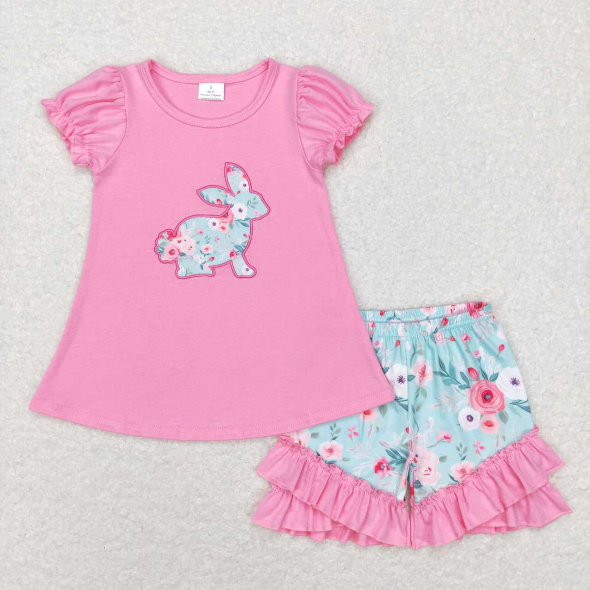 GSSO0386 Embroidery Easter Rabbit Flower Pink Girl Shorts Set – Amy yu ...