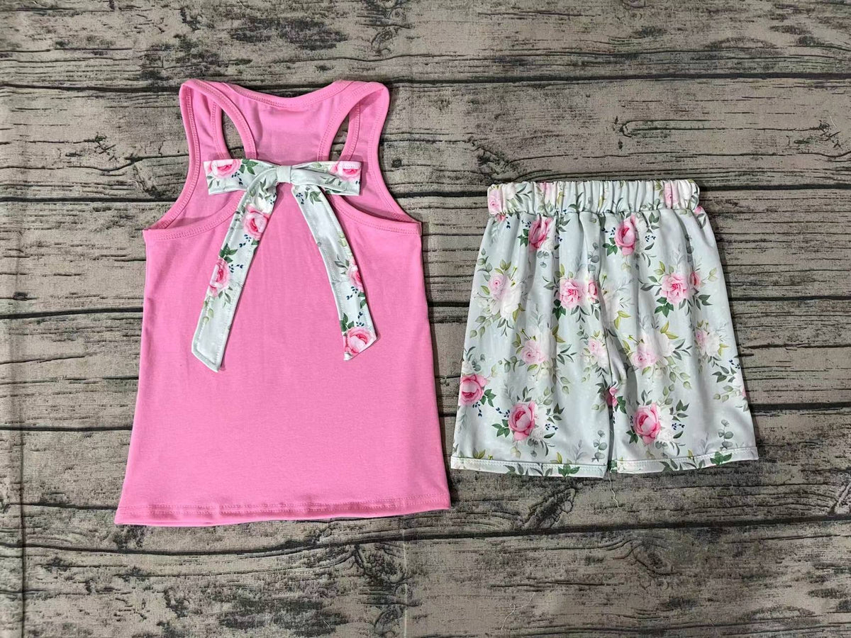 GSSO1059 Flower Bow Pink Girls Shorts Set – Amy yu garments wholesale
