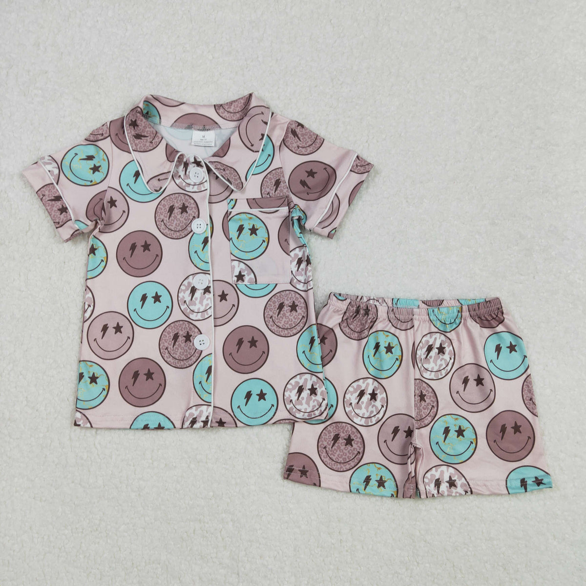 GSSO1545 Smiley Face Buttons Girls Shorts Pajamas Set – Amy yu garments ...
