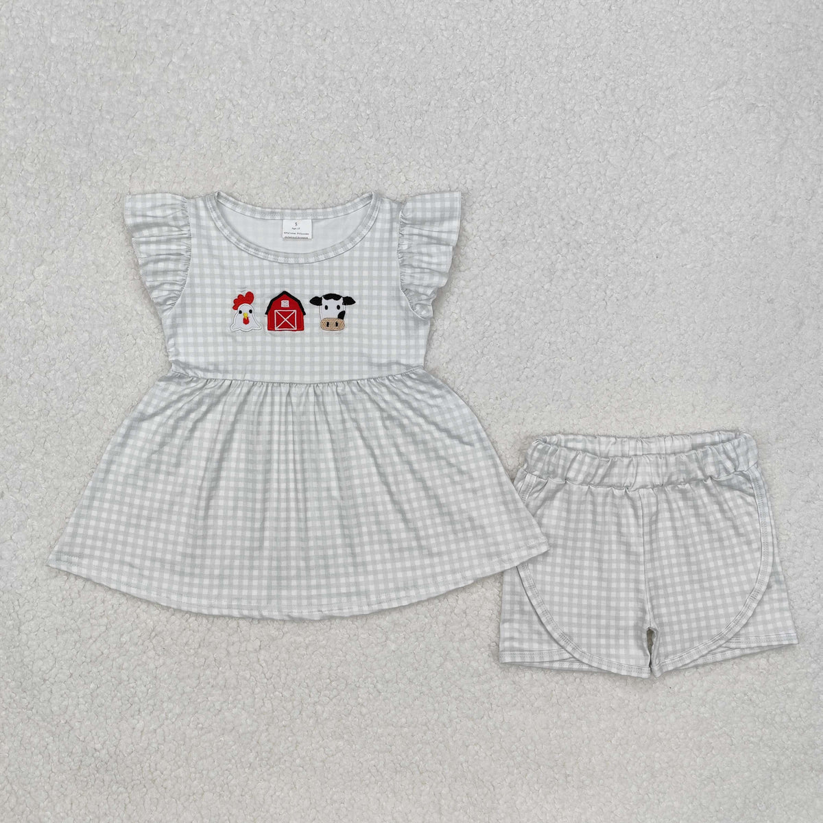 GSSO1564 Embroidery Farm Animal Barn Girls Shorts Set – Amy yu garments ...