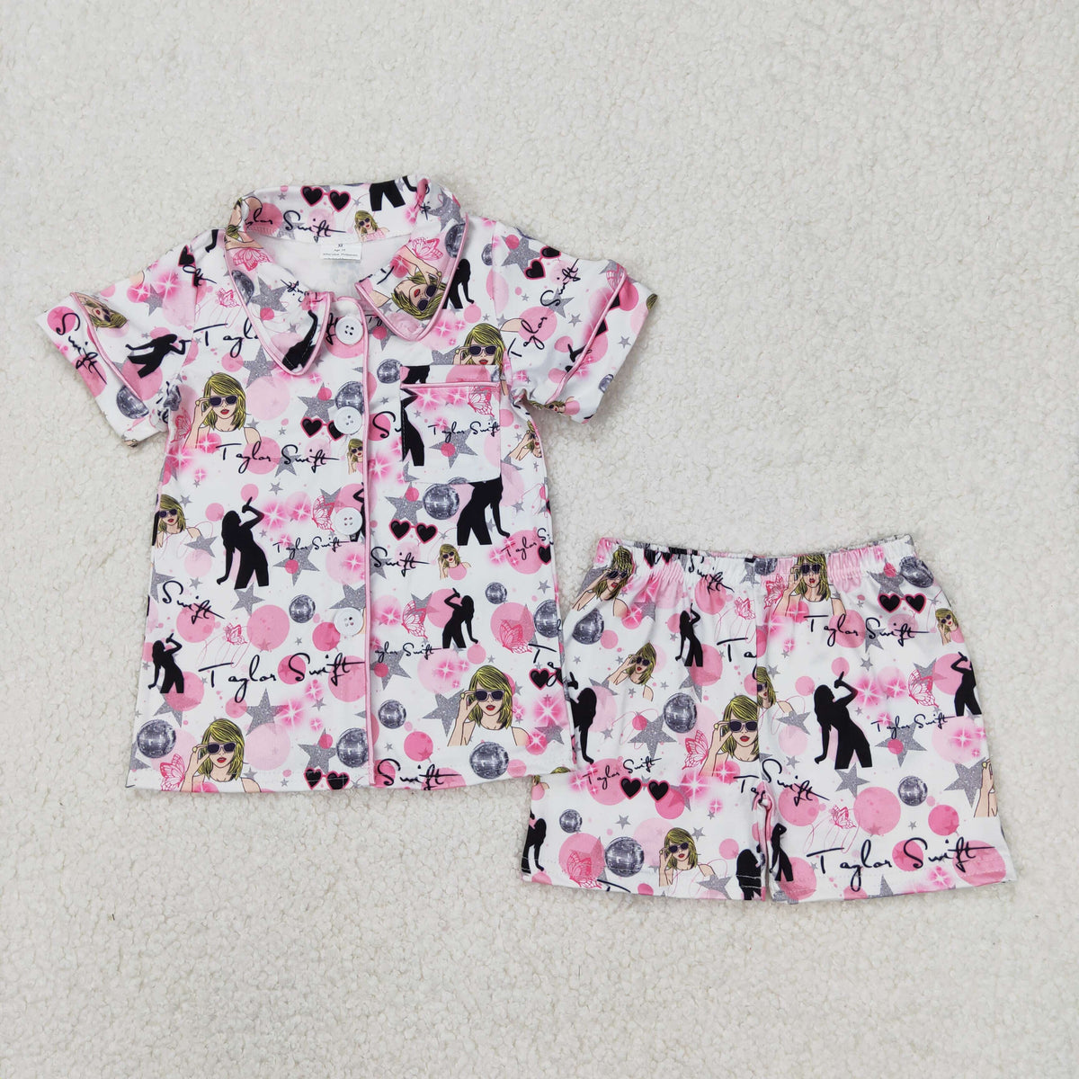 GSSO1772 Singer Star Pink Buttons Girls Shorts Pajamas Set – Amy yu ...