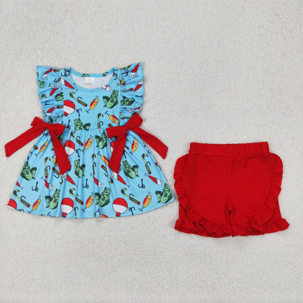 GSSO2097 Fishing Hook Red Girls Shorts Set – Amy yu garments wholesale