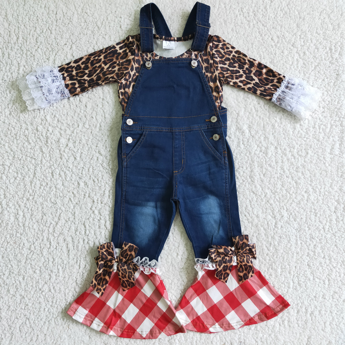 GLP0235 Christmas Fashion Leopard Denim Overalls Jeans Overalls Set ...