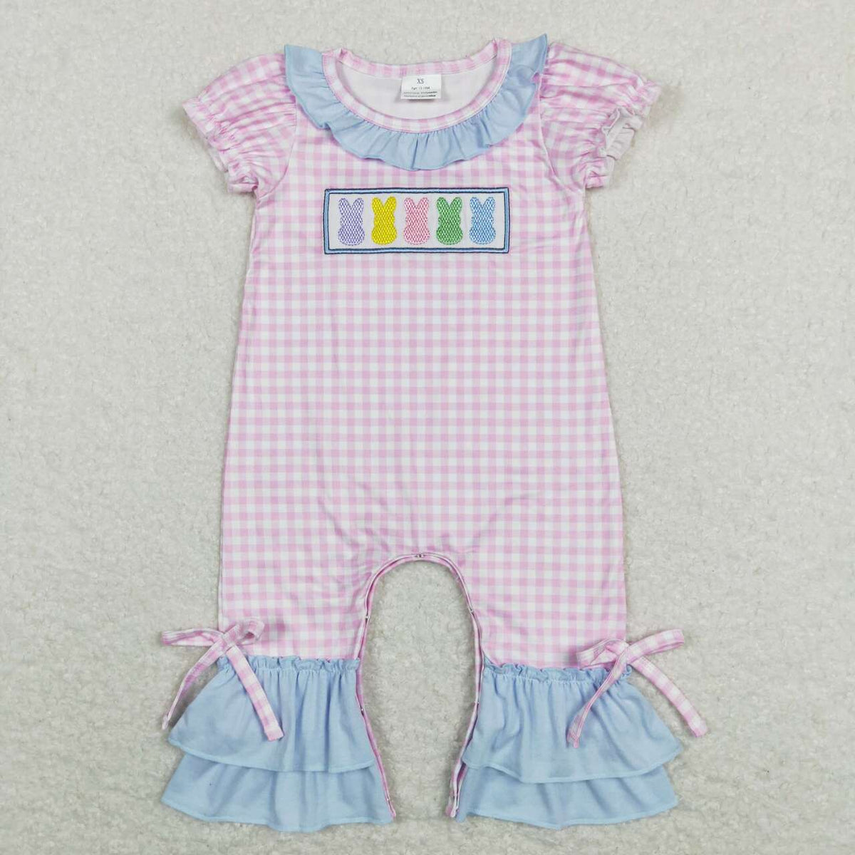 SR0689 Embroidery Easter Bunny Pink Plaid Cute Baby Girl Romper – Amy ...