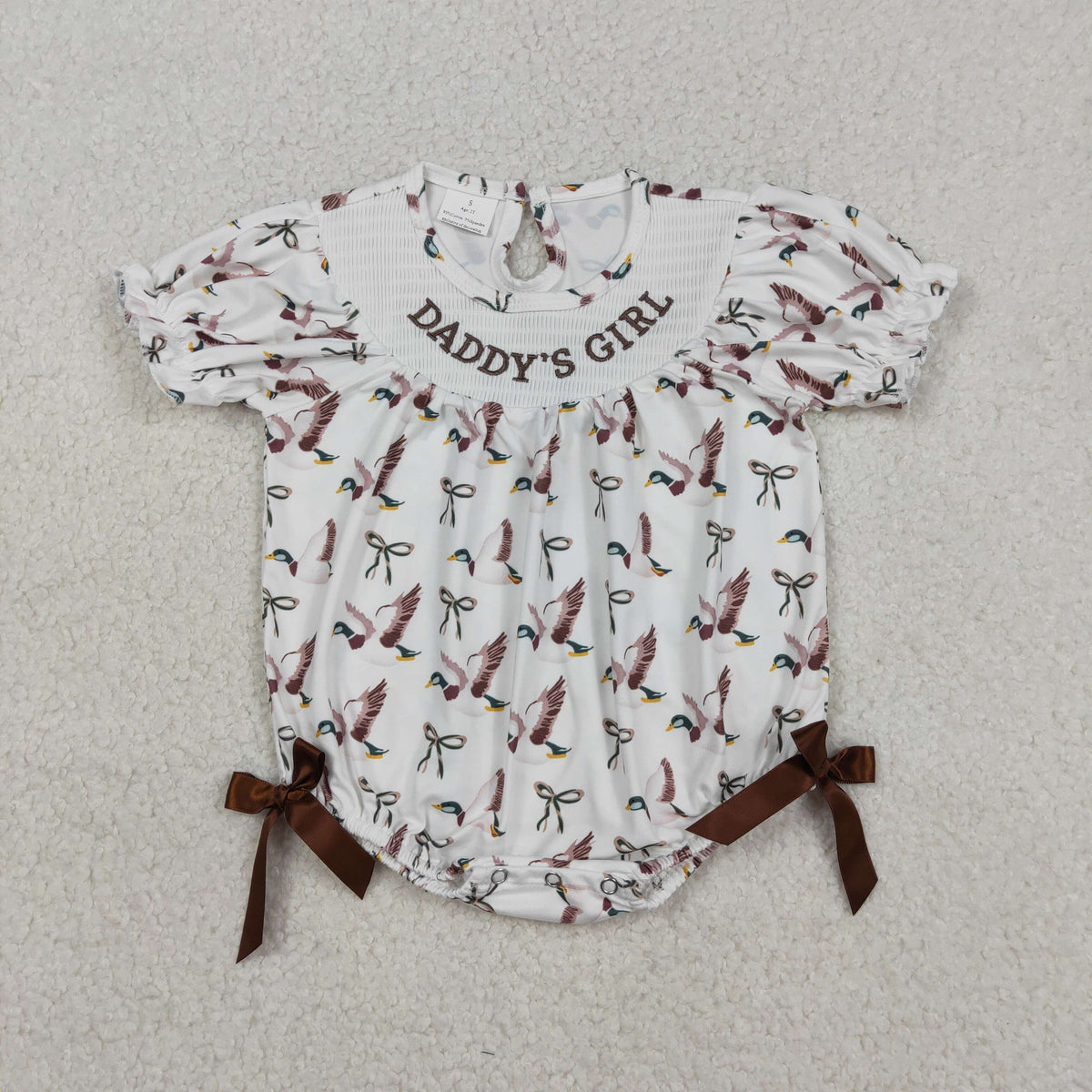 SR3346 Smocked Daddy's Girl Mallard Ducks Bows Baby Girls Romper – Amy ...