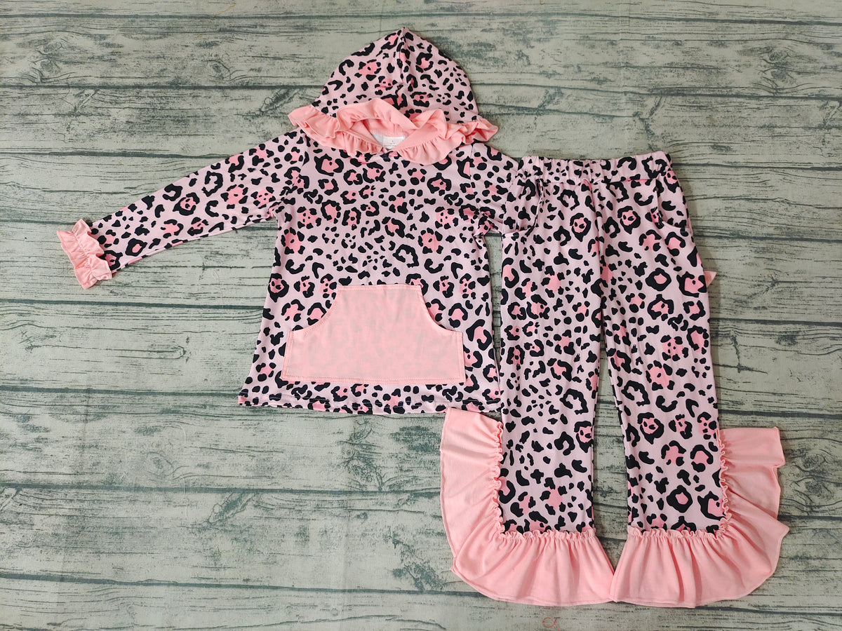 GLP0254 Boutique New Leopard Ruffled Pink Hoodie Girl's Set – Amy yu ...