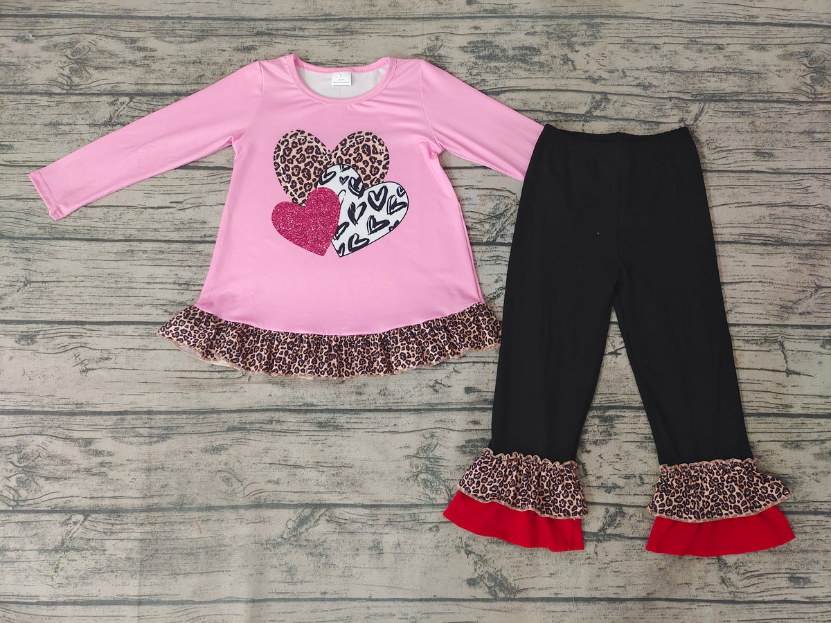 New LOVE Leopard Pink Cute Ruffles Girl's Set – Amy yu garments wholesale