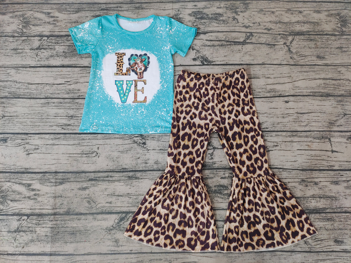 Western Cow LOVE Leopard Blue Girl's Set – Amy yu garments wholesale