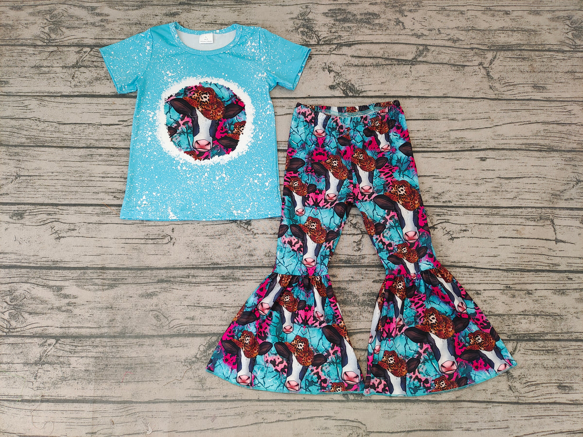 SALE GSPO0304 Western Cow Leopard Blue Girl's Set – Amy yu garments ...
