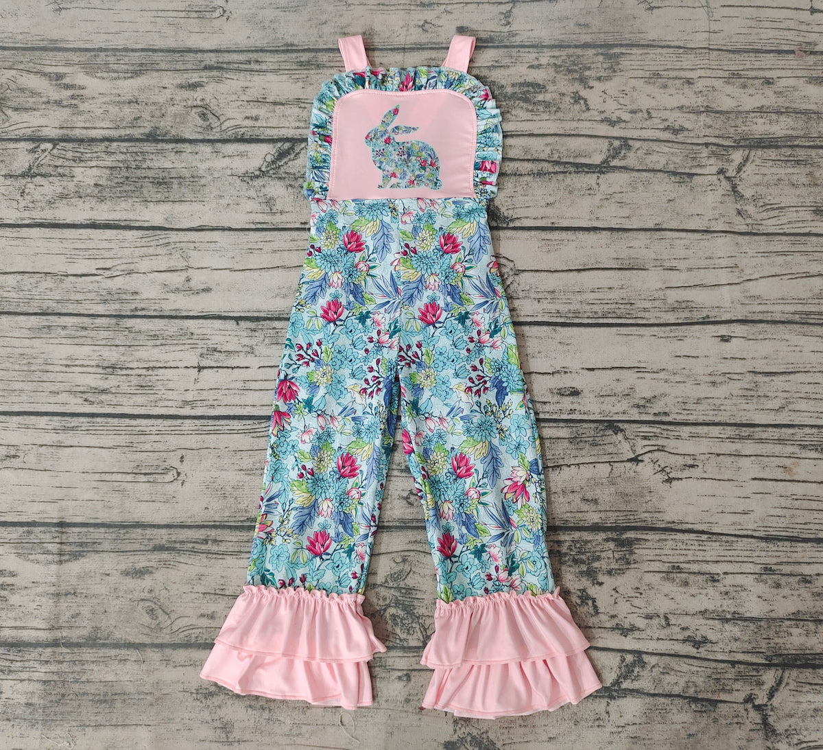 SR0164 Easter Rabbit Floral Flower Pink Cute Girl's Jumpsuit – Amy yu ...