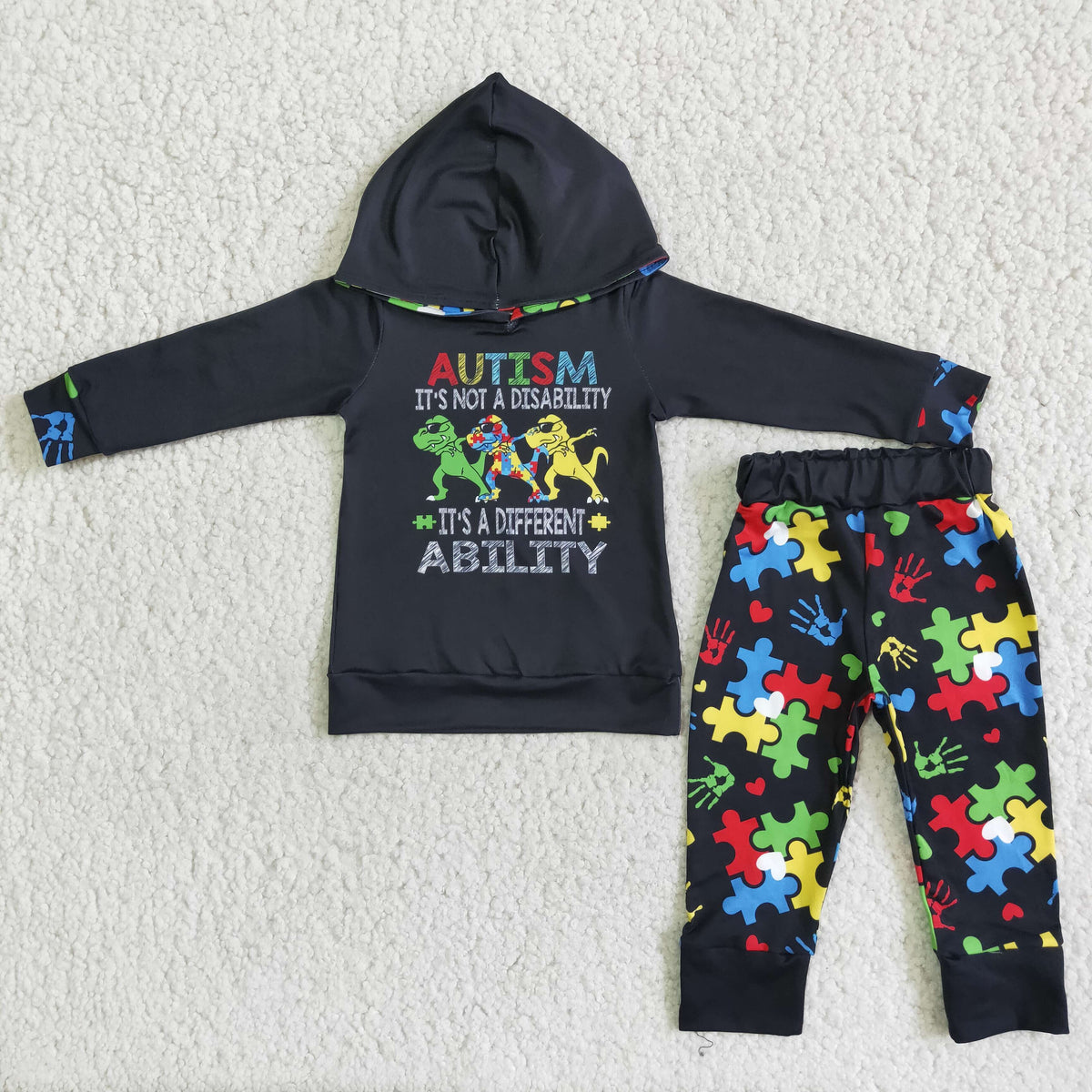 AUTISM Black Cartoons Hoodie Boy's Outfits – Amy yu garments wholesale