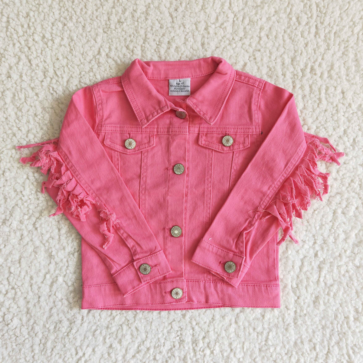 Fashion Denim Jacket With Tassel Pink Color – Amy yu garments wholesale