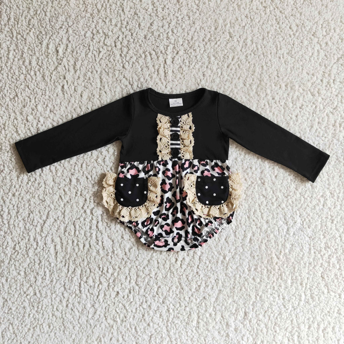 Boutique Leopard Black Stripe With Lace Baby Cute Girl's Romper – Amy ...