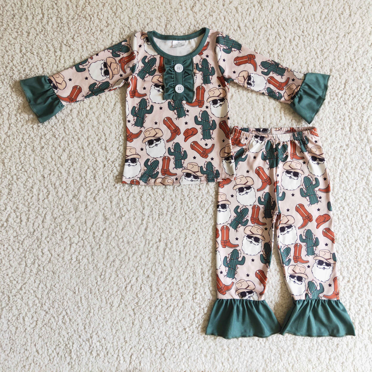 New Western Santa Cactus Boots Green Girl's Set Pajamas – Amy yu ...